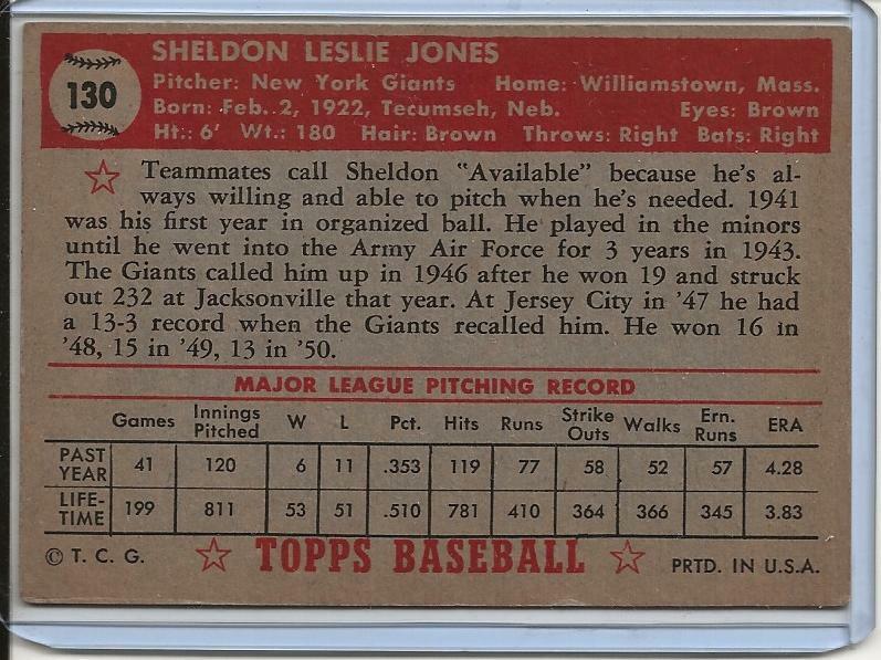 1952 Topps - Sheldon Jones #130 for sale online | eBay