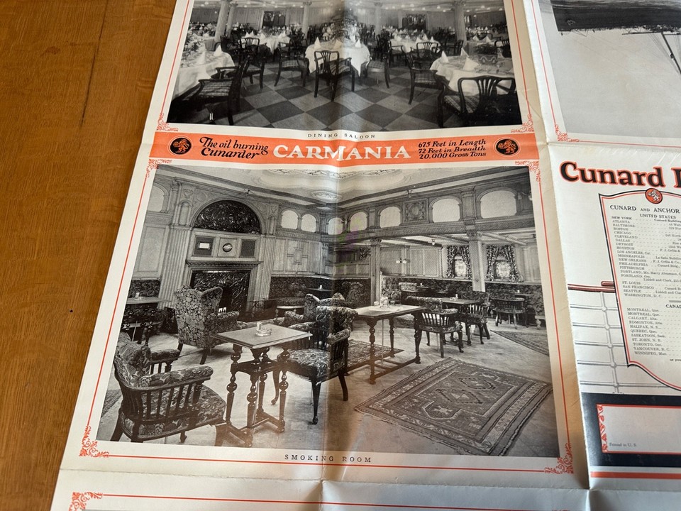 Vintage 1930 Cunard SS Carmania Cabin & Deck Plan Poster, 24x36", Great ...