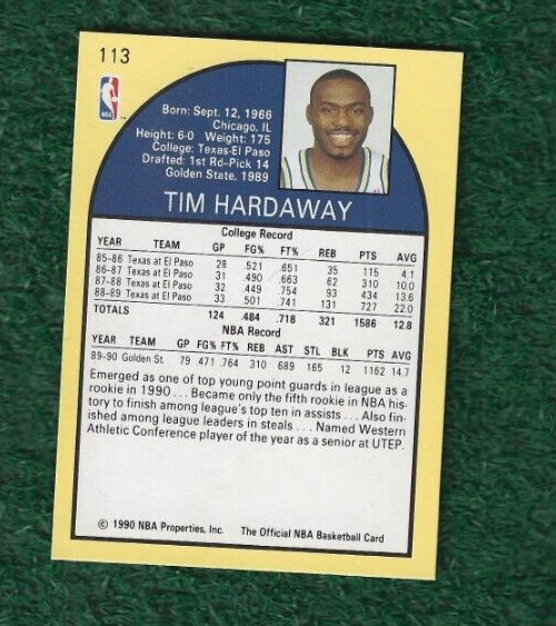 TIM HARDAWAY - NBA HOF - 1990-91 NBA HOOPS - ERROR - ROOKIE CARD # 113 ...