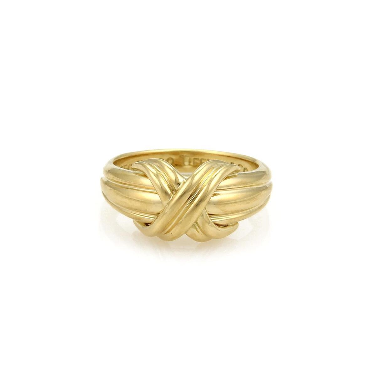 Tiffany & Co. X Ring 18k Yellow Gold Crossover Grooved Style Tiffany & Co. X Ring 18k Yellow Gold Crossover Grooved Style