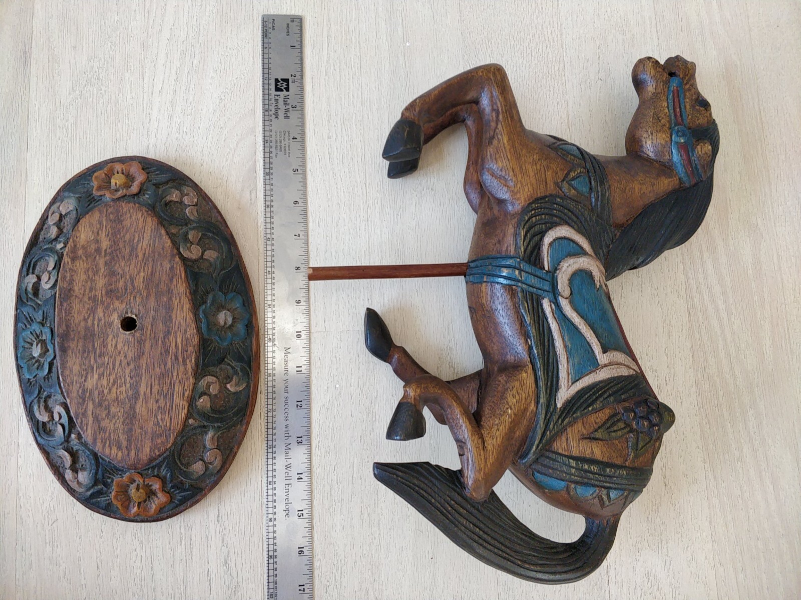 Hand Carved Wood table top Carousel Horse 13" Vintage Decor Distressed ...
