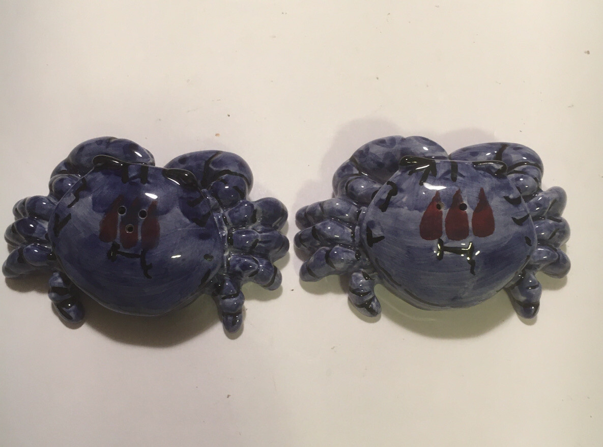 Blue Crab Salt And Pepper Shaker Set Painted Ceramic Beach Nautical ...