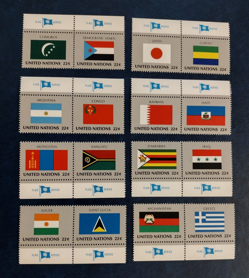 UN 1987 FLAGS SCOTT 499-514 NY United Nations Complete Inscription Tabs ...