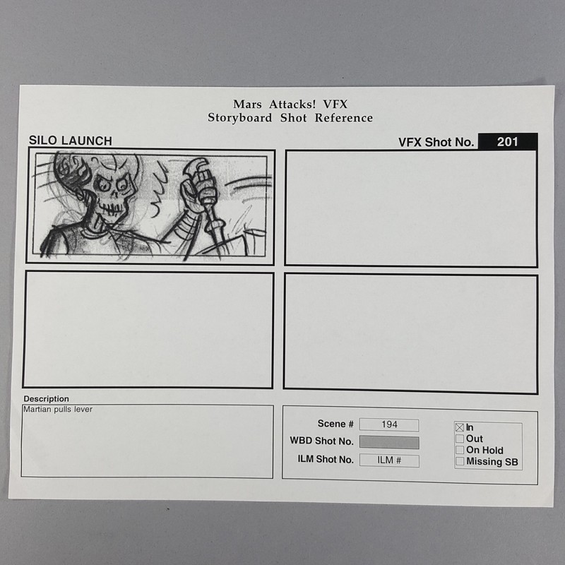 Mars Attacks! VFX Storyboard Martian Pulls Lever Silo Launch Production ...