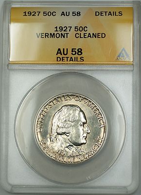 1927 Vermont Commemorative Silver Half 50c Coin ANACS AU-58 Details ...