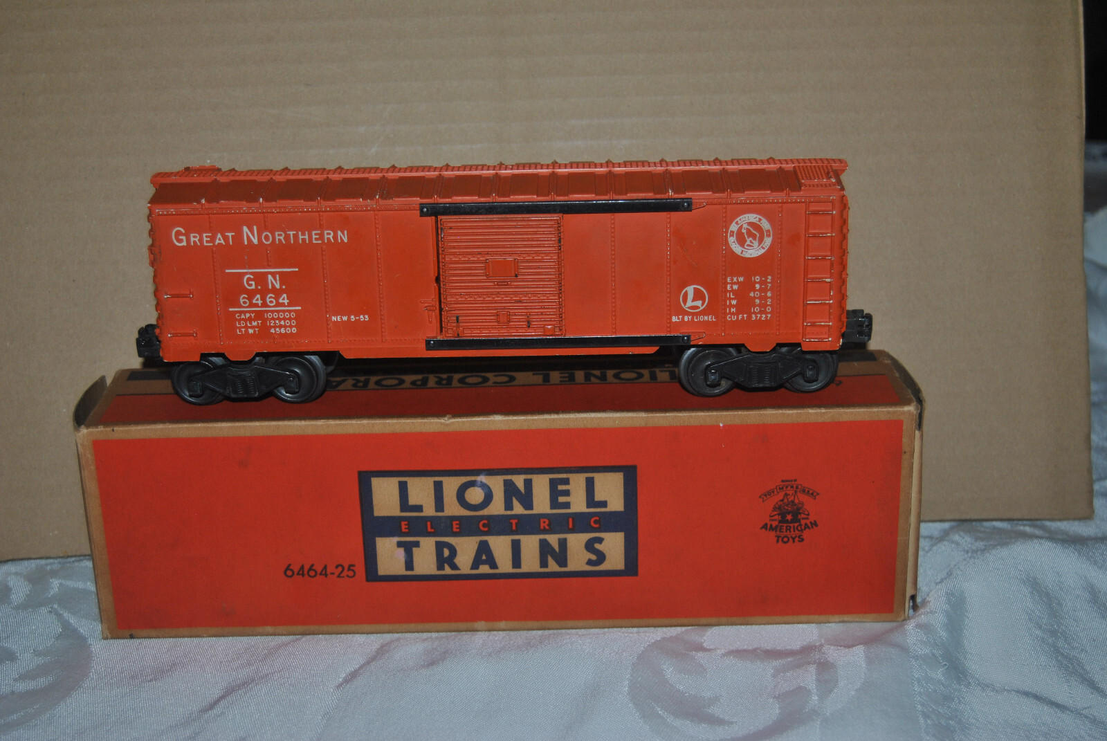 LIONEL No. 6464-25 GREAT NORTHERN Orange BOX CAR – O Gauge in Box ...
