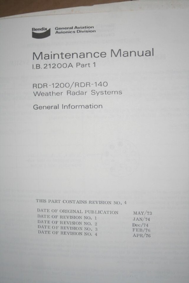 Bendix King RDR-1200/RDR-140 Weather Radar maintenance Manual IB21200A | eBay