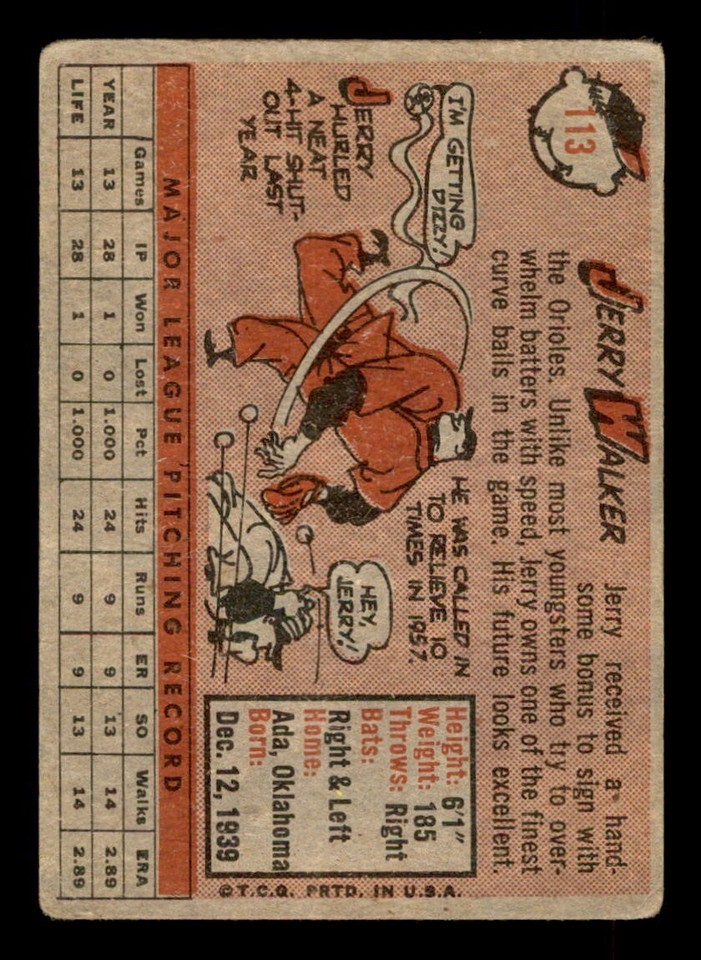 1958 Topps Baseball #113 Jerry Walker PR *e4 | eBay
