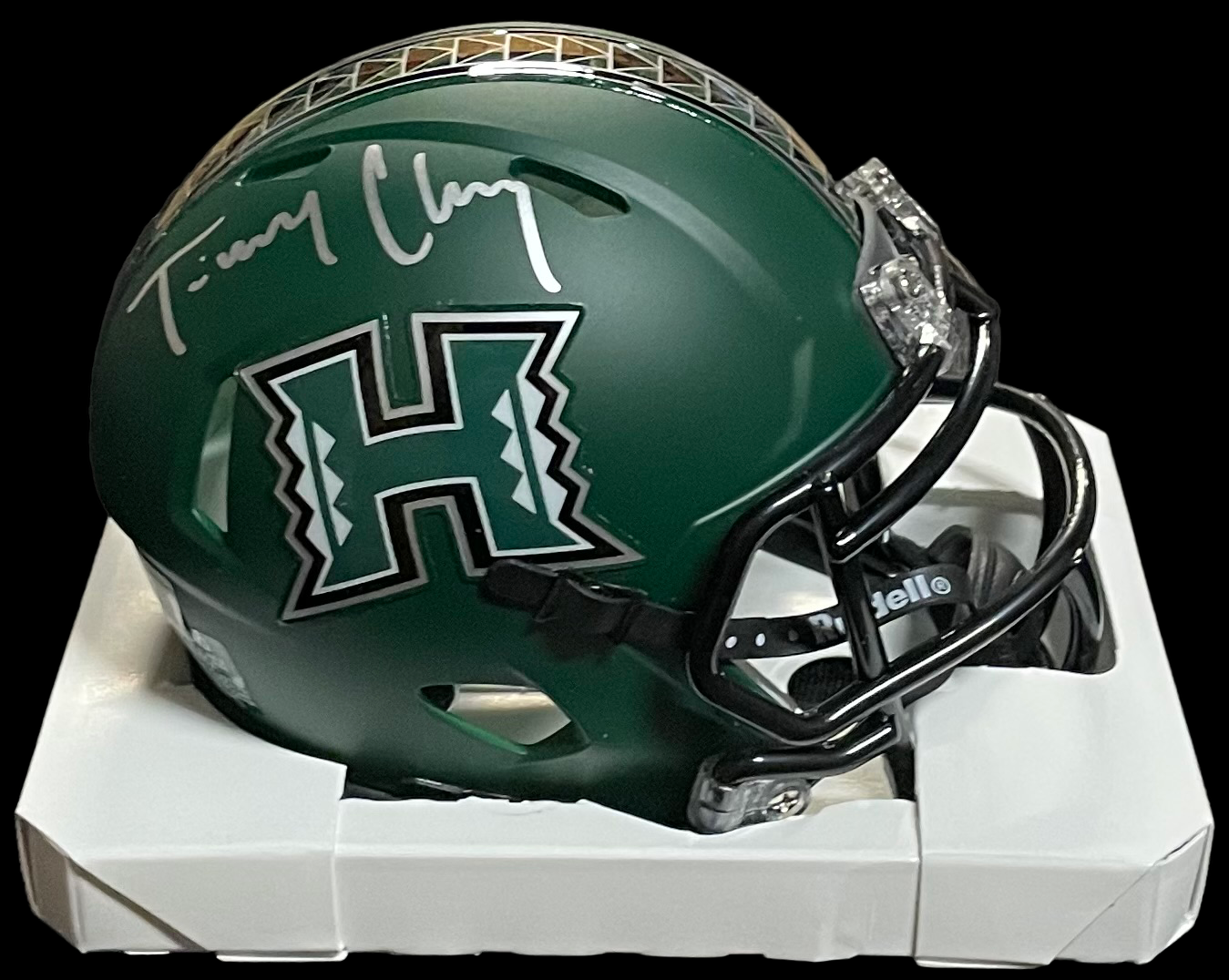 TIMMY CHANG SIGNED HAWAII RAINBOW WARRIORS RIDDELL MINI HELMET BECKETT ...