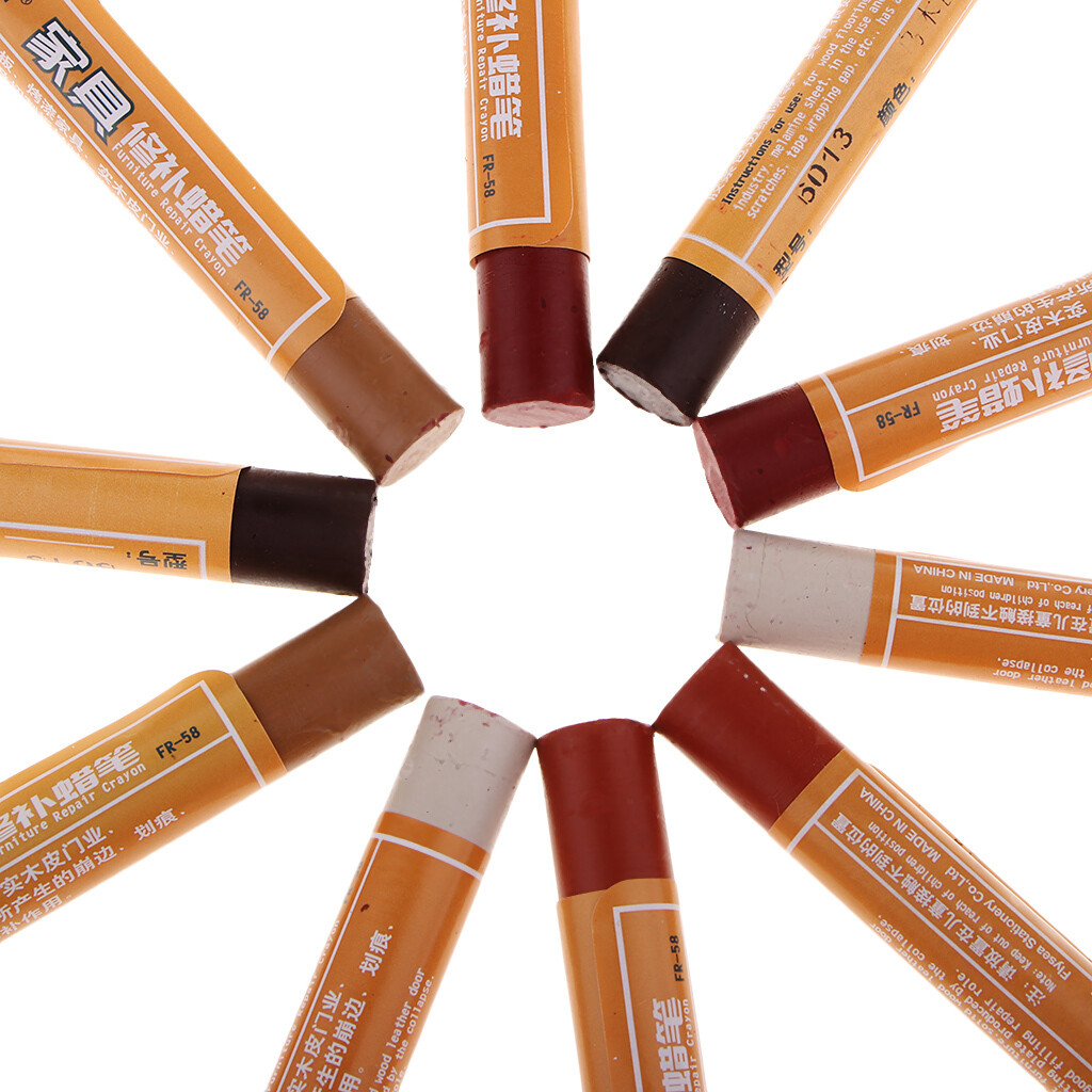 10Pcs RETOUCH CRAYON WAX WOOD & FURNITURE SCRATCH REPAIR WAX STICKS 5 ...