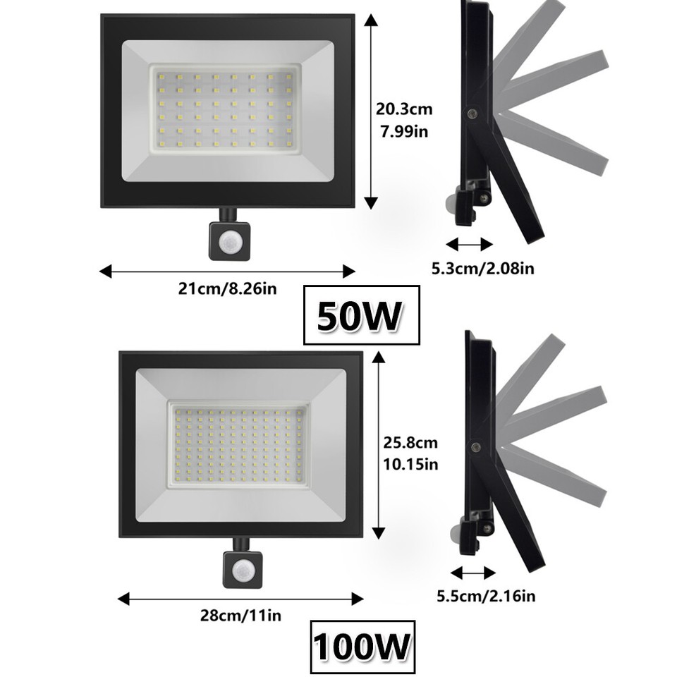 10W-100W LED Floodlight PIR Sensor Motion Security Flood Light Lamp ...