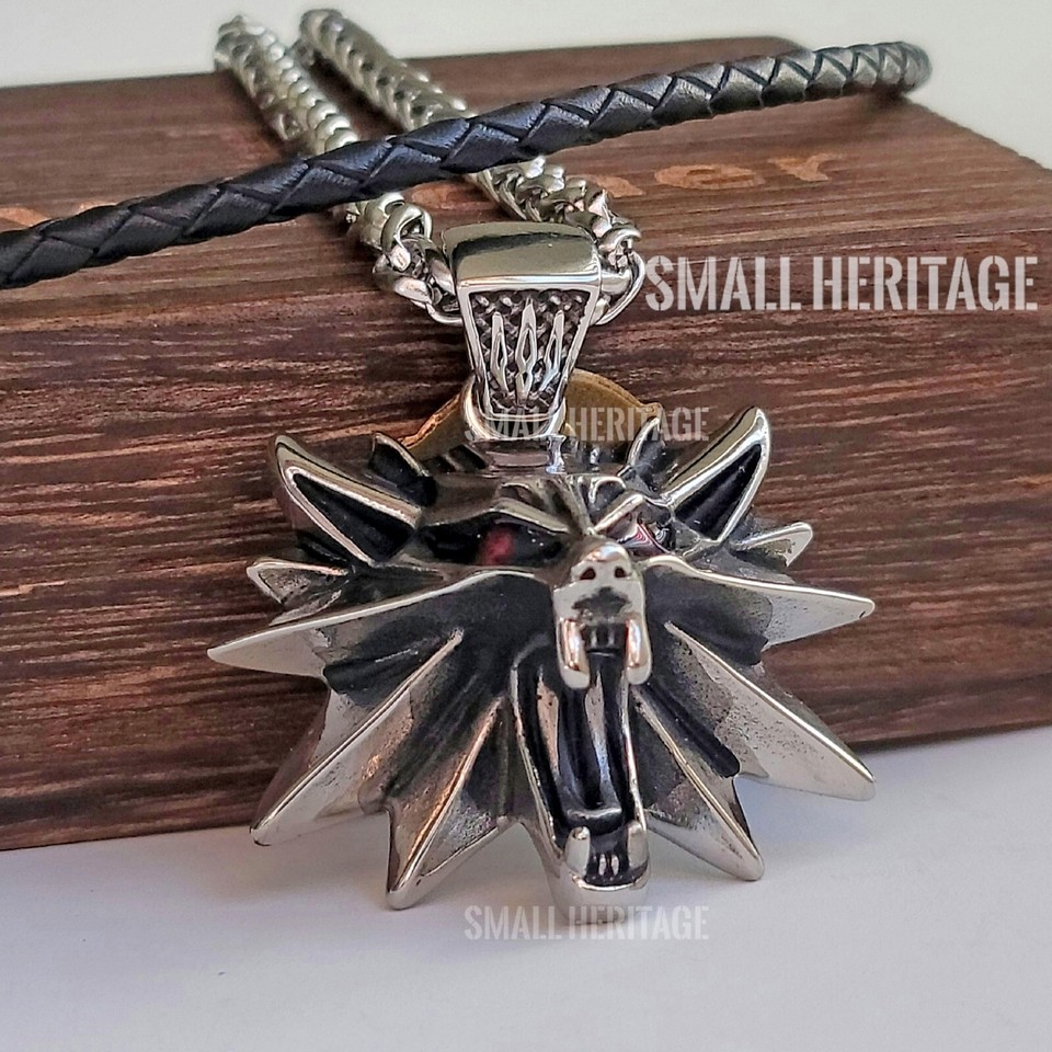 Wolf Head Witcher Necklace Stainless Steel Large Pendant Chain Wizard ...