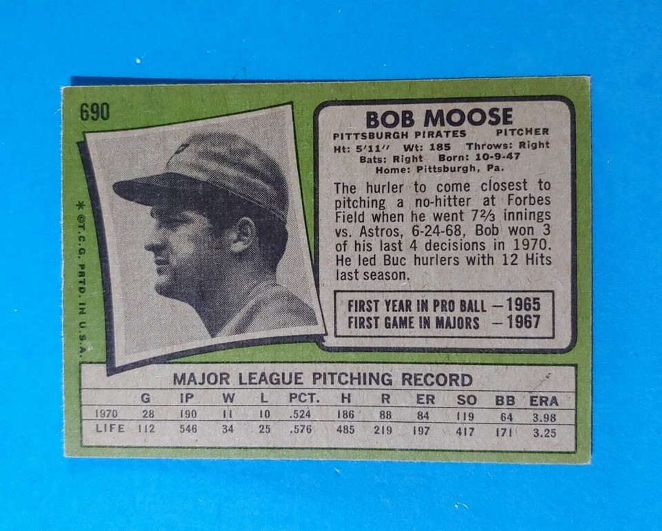 1971 TOPPS BASEBALL HIGH #690 BOB MOOSE PITTSBURGH PIRATES EX+ | eBay