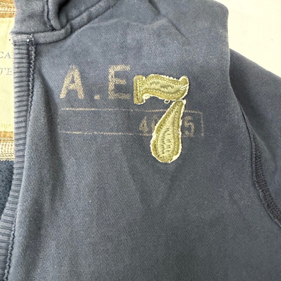 Y2K American Eagle Full Zip Up Hoodie Mens Medium Blue Embroidered ...