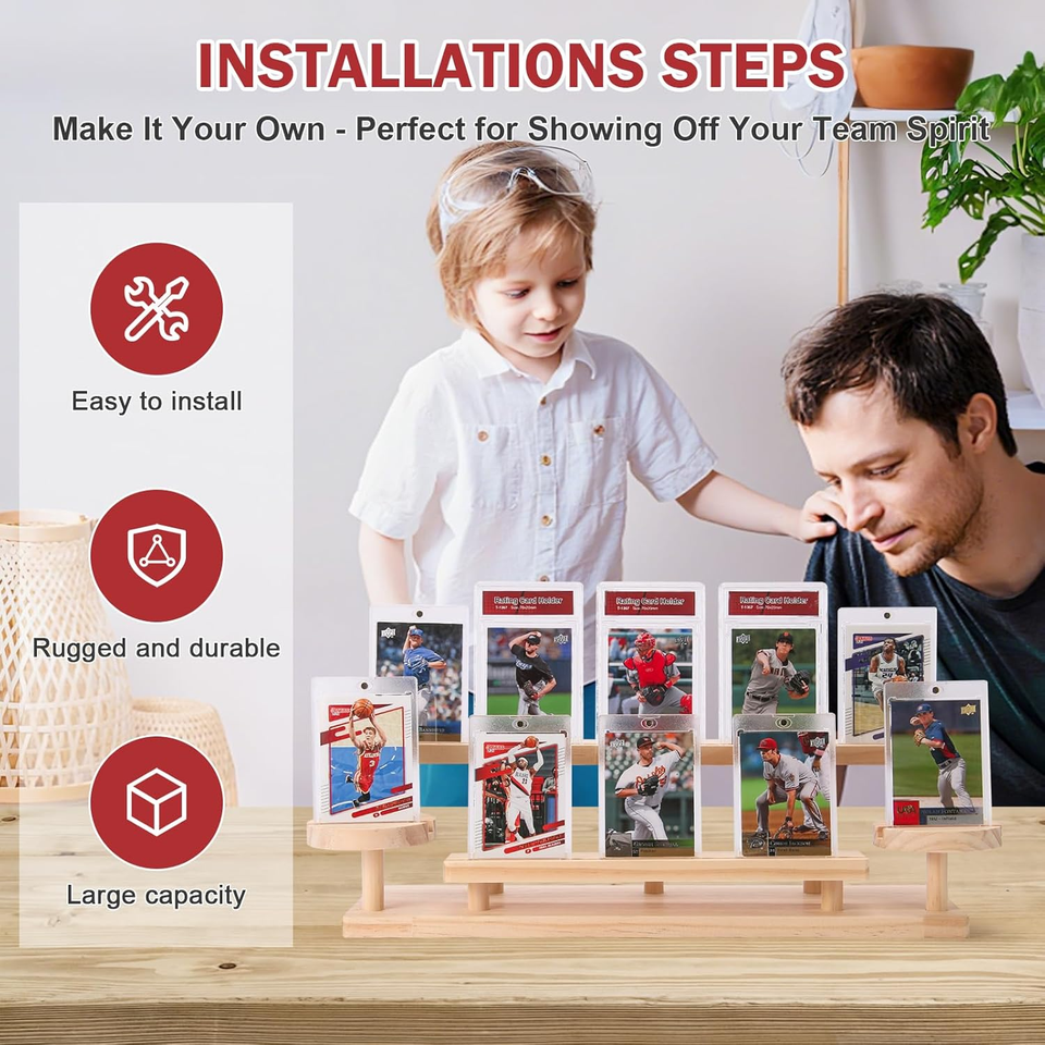 Wooden Trading Card Display Stand, 3-Tier Card Holder for Graded ...