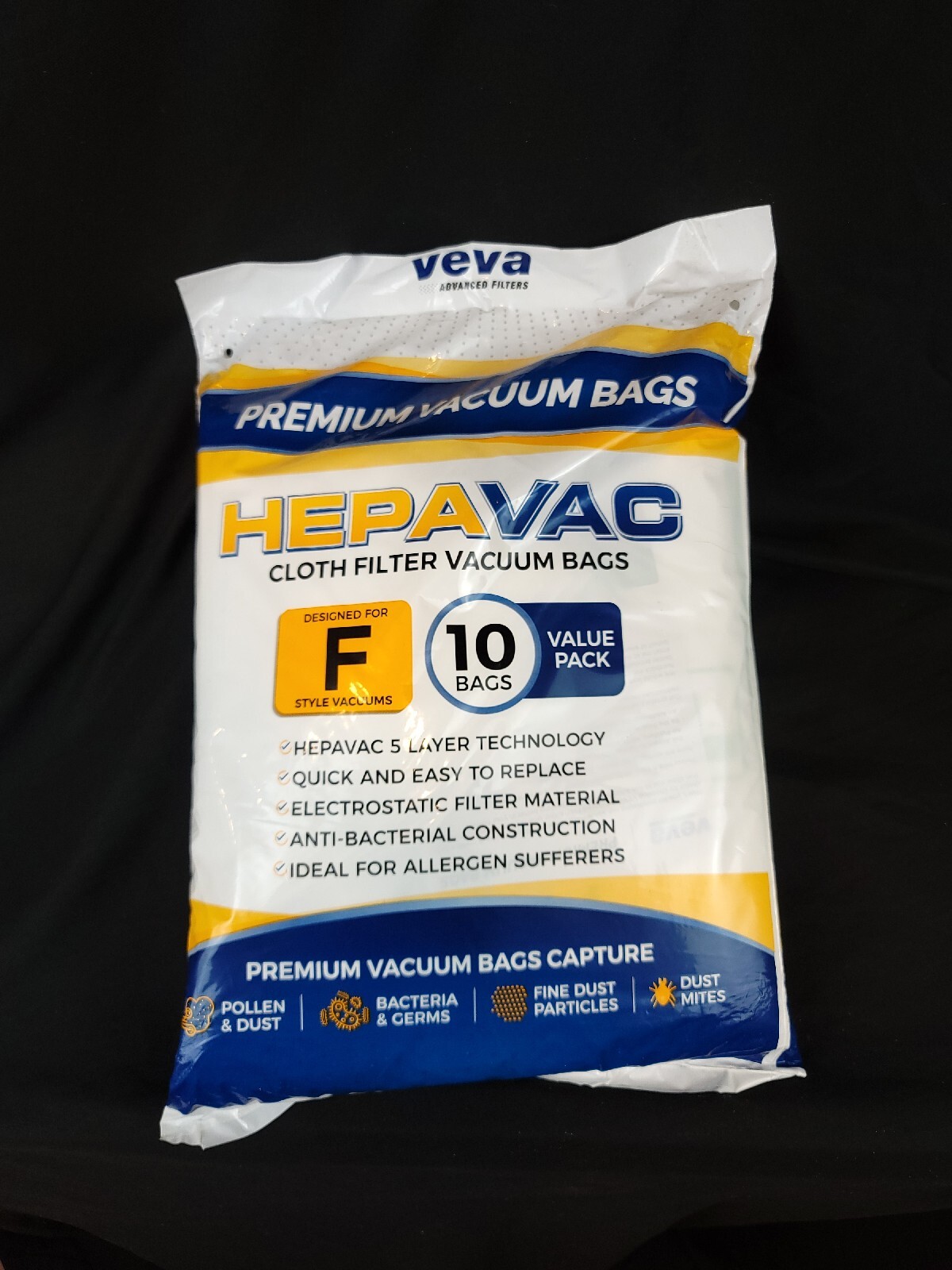 Veva Premium HepaVac Cloth Filter Vacuum Bags F Style 9 OPEN Pack New ...