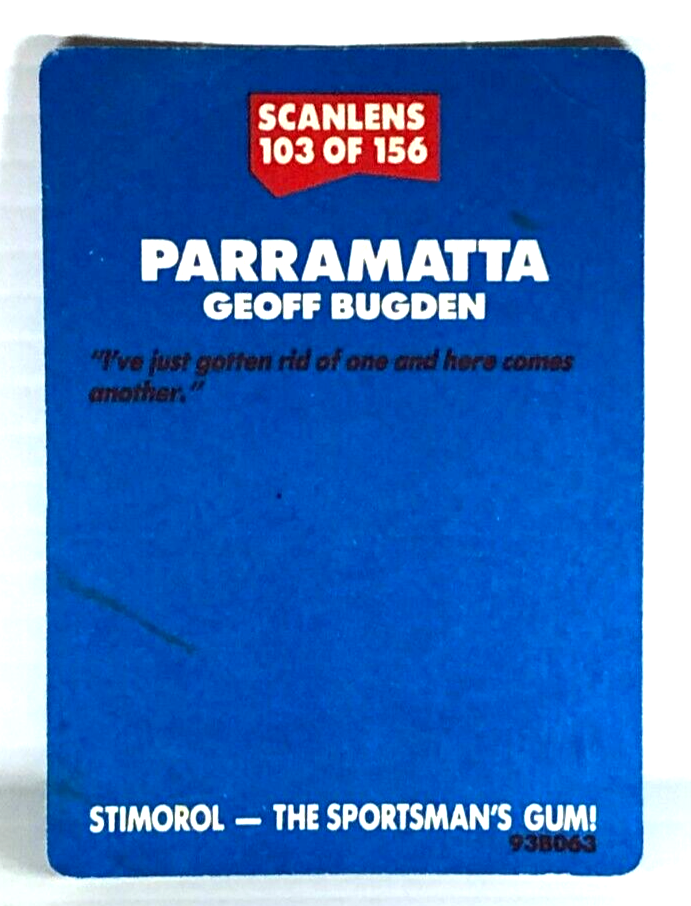 1989 Scanlens NSWRL Trading Card #103 Geoff Bugden Parramatta Eels | eBay