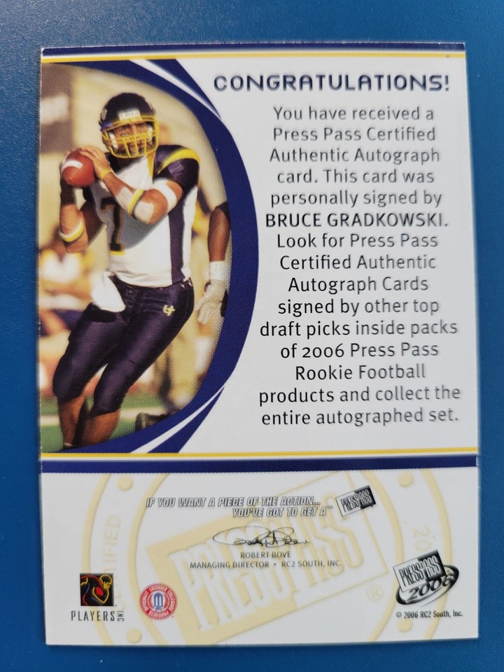 Bruce Gradkowski 2006 PRESS PASS AUTHENTIC AUTO #D 005/200 TOLEDO! | eBay