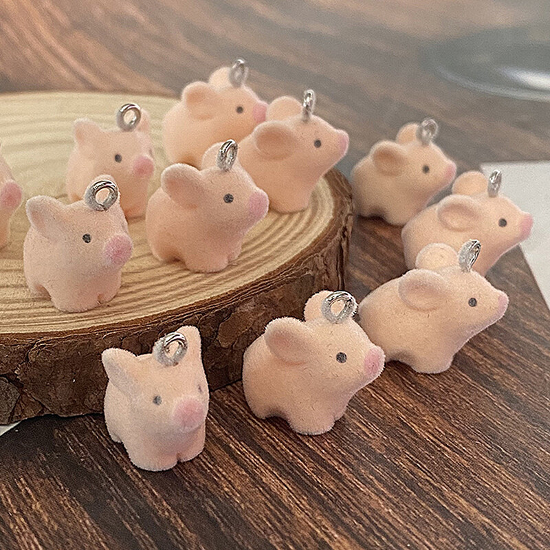 1pc 3D Mini Flocking Pink Pig Resin Charms Bulk Kawaii Animal Pendant ...