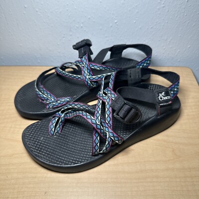 Chaco Vibram Hiking Water Hiking Sandals Blue Patterned Strap Women’s ...