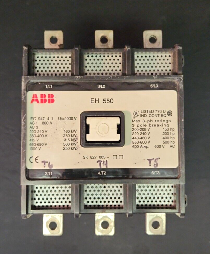 ABB EH 550 Contactor IEC 947-4-1 3 Pole 600V / 1 Auxiliary Contact CAL ...