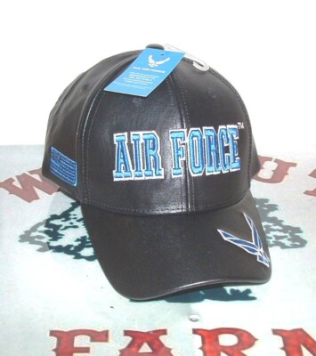 USAF Air Force Black PU Faux Leather 3D Bold Embroidery Military ...