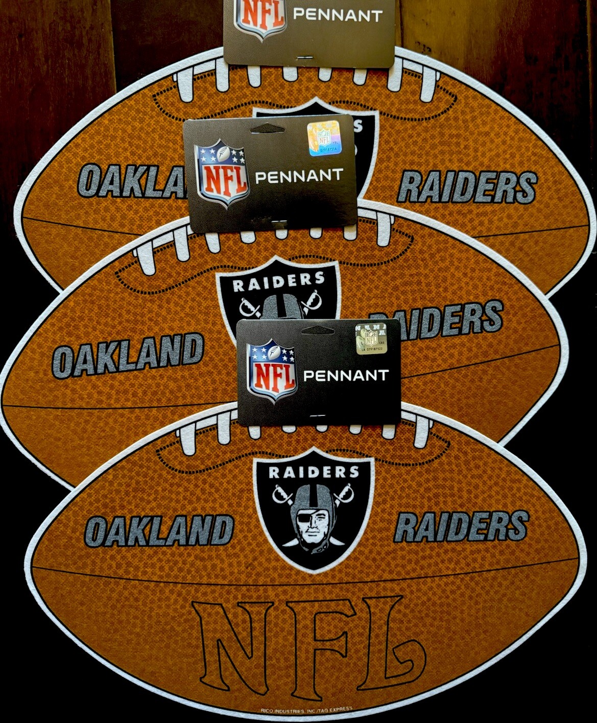 3ct NFL LARGE Vintage Oakland Raiders Football Shaped Pennant 18” BRAND ...