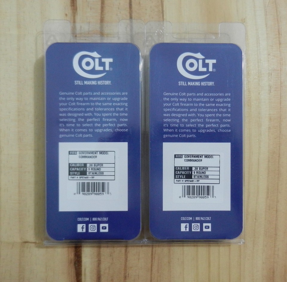 Colt 1911 Gov't OEM Magazine; Holds 9 Rnds 38 Super; Lot of 2 SS Mags ...