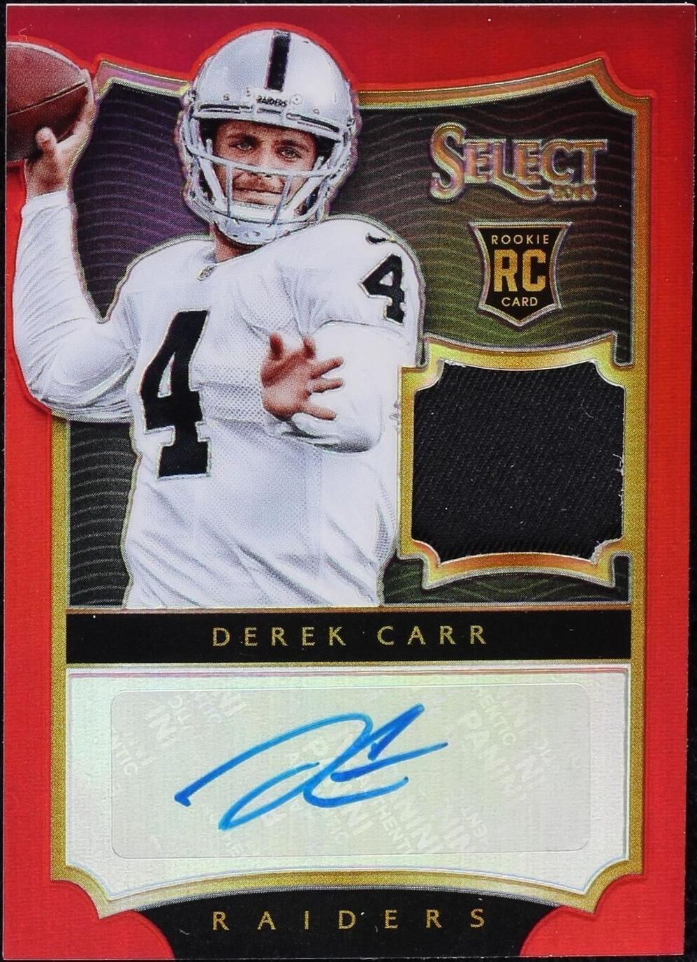 2014 Panini Select - Rookie Autograph Jerseys Derek Carr #221 Red Prizm ...