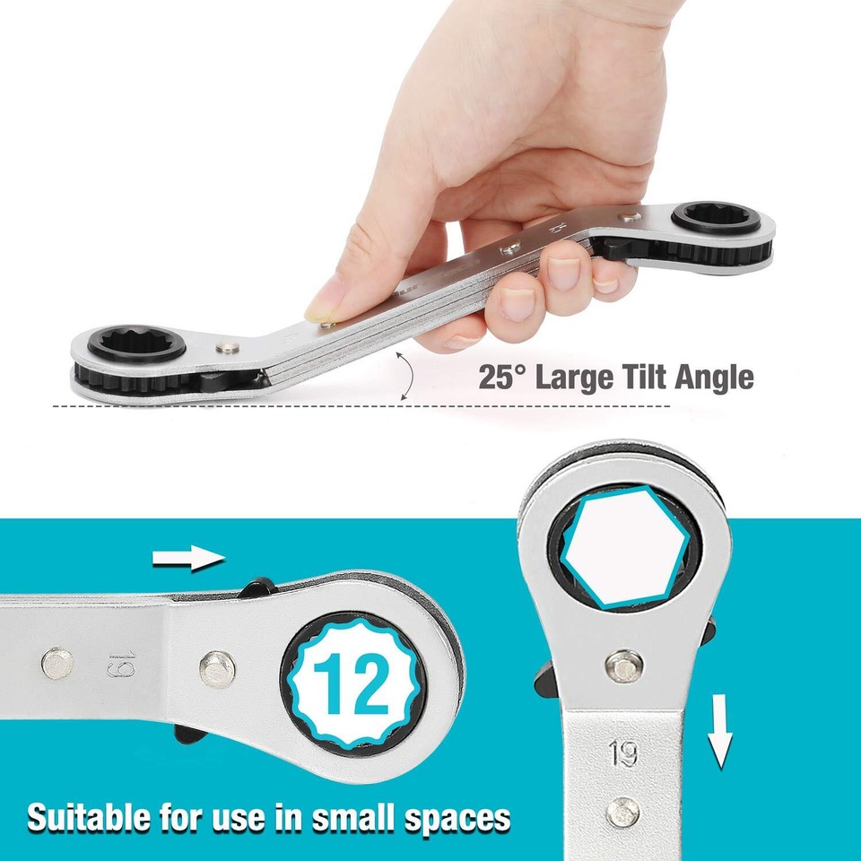 5 Pc Double Offset Box End Reversible Ratcheting Wrench Set Metric ...