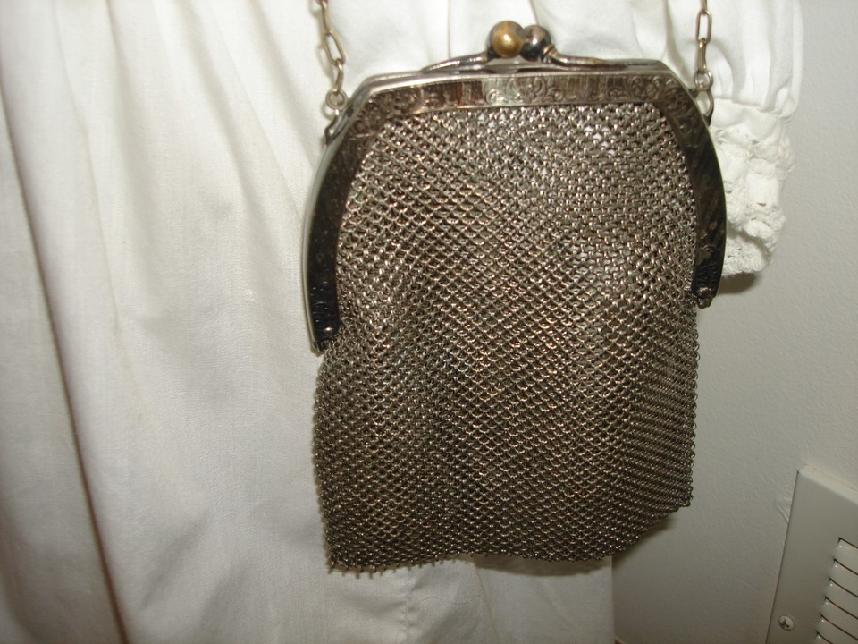 Antique Sterling Tone Ornate Mesh Purse Chain Handbag Wire Woven ...