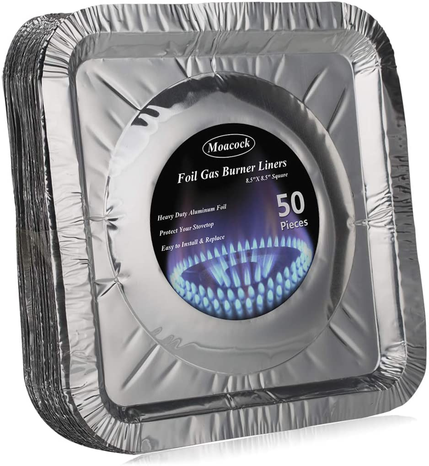 50 Pack Aluminum Foil Square Stove Burner Covers Disposable Heavy Thick ...