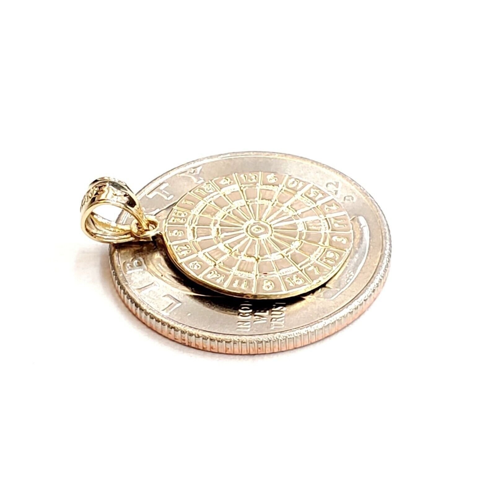 New 14k yellow Gold solid round Dart Board Pendant 0.63" gift fine ...