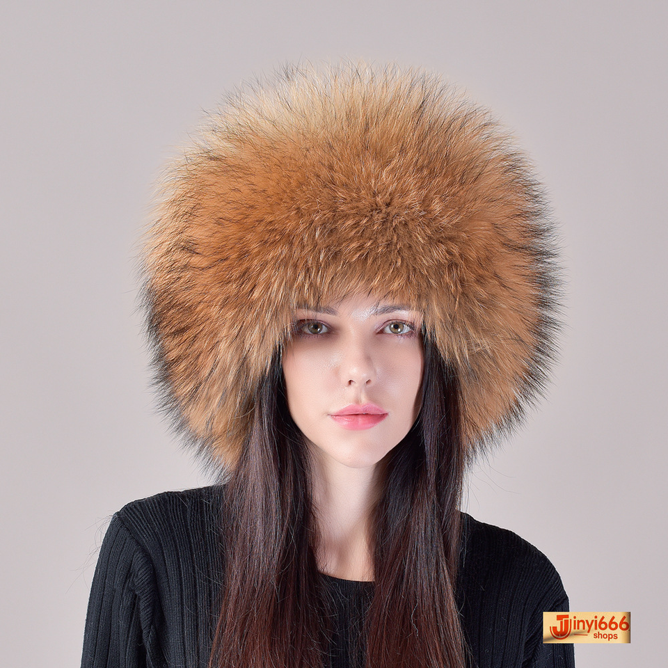 Round Hat Genuine Real Silver Fox Fur /Raccoon Fur Luxury Fur Cap ...