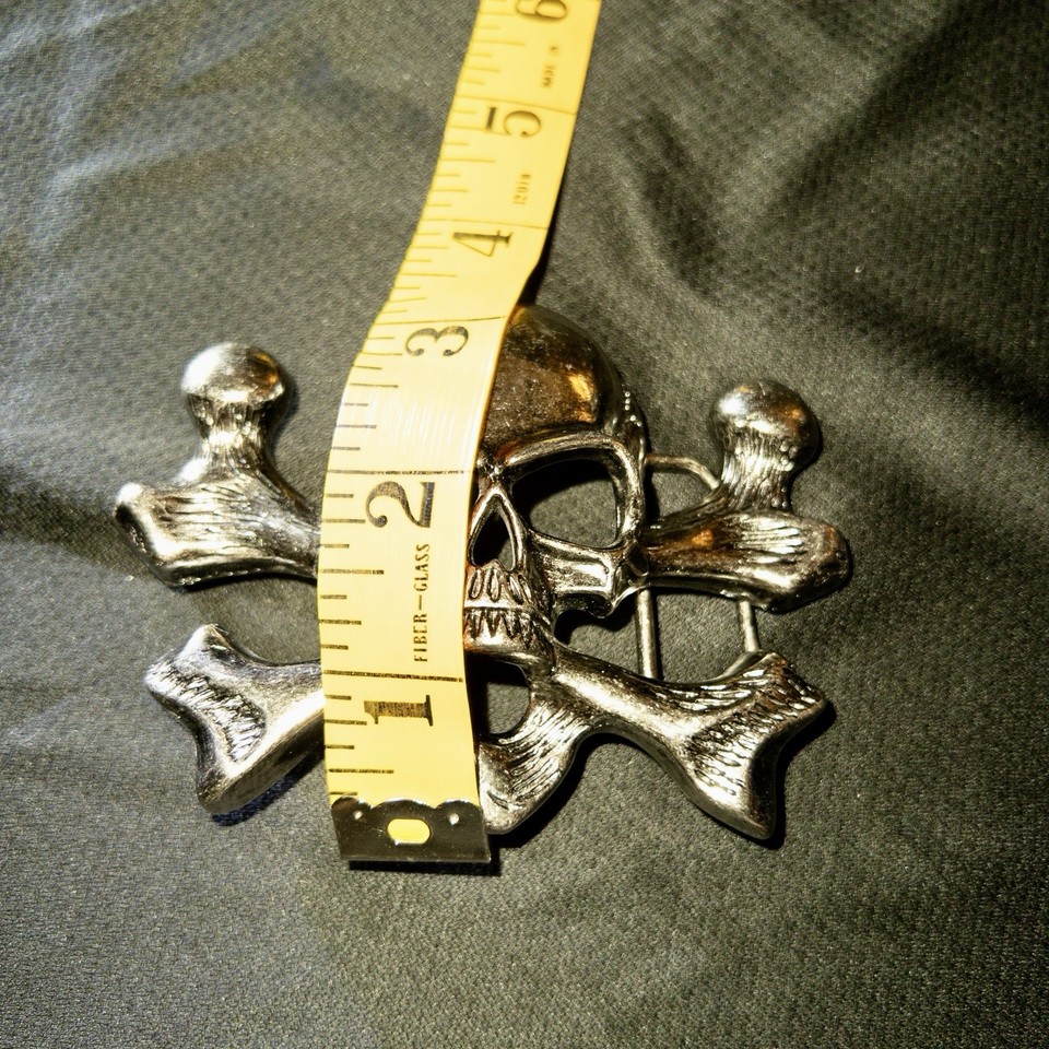Silver Skull And Bones Belt Buckle Rock Metal Goth Biker Motorcycle | eBay