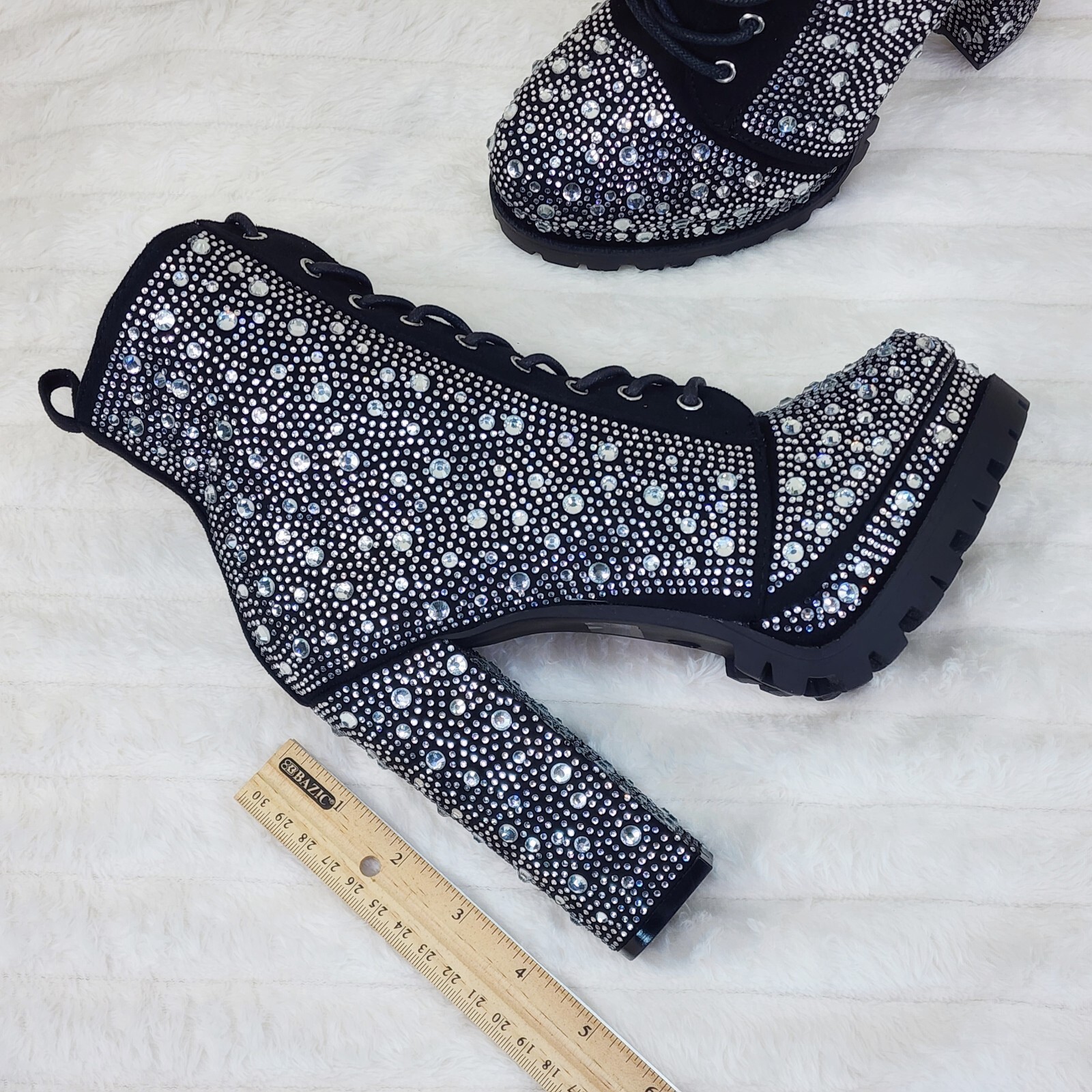 Wild Diva Vivian 15A Rhinestone Chunky Heel Platform Ankle Boots Black ...