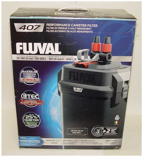 Fluval 407 Aquarium Performance Canister Filter up to 100 Gallon 120Vac ...