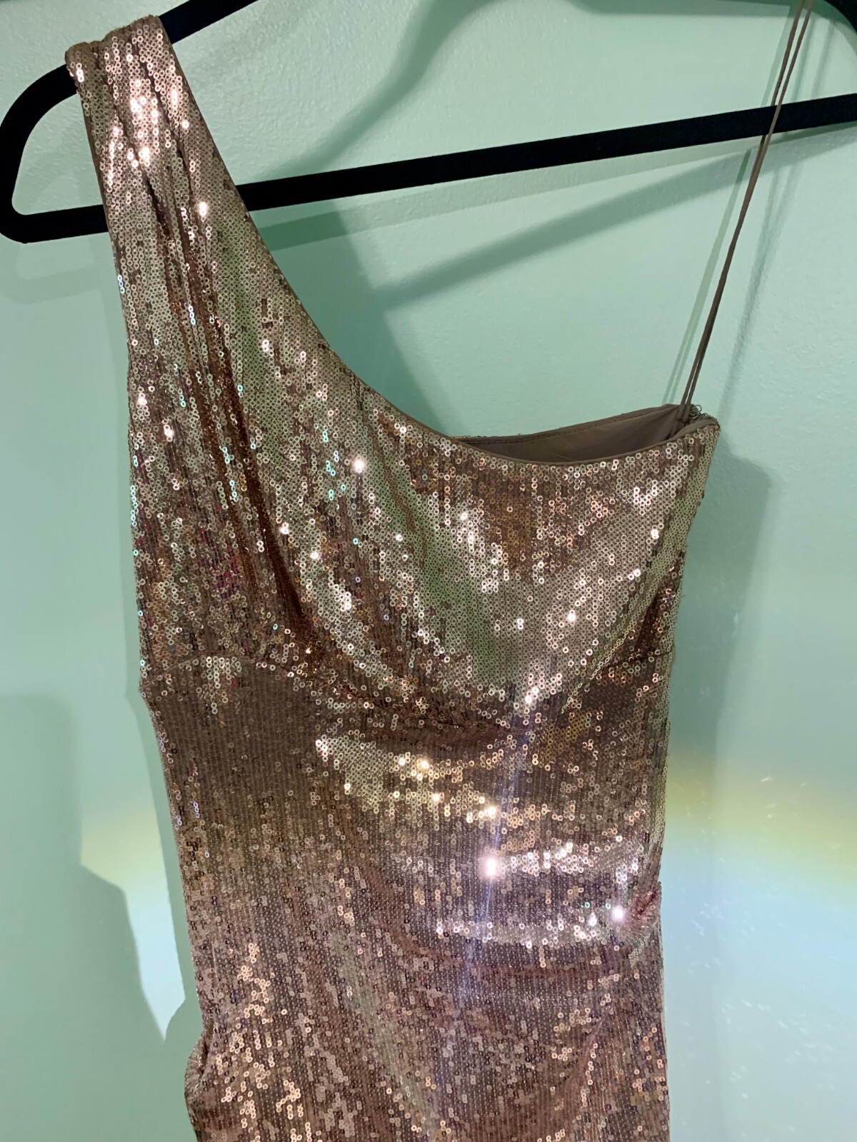 Nicole Miller Sequin Gold One Shoulder Dress, Floor L… - Gem