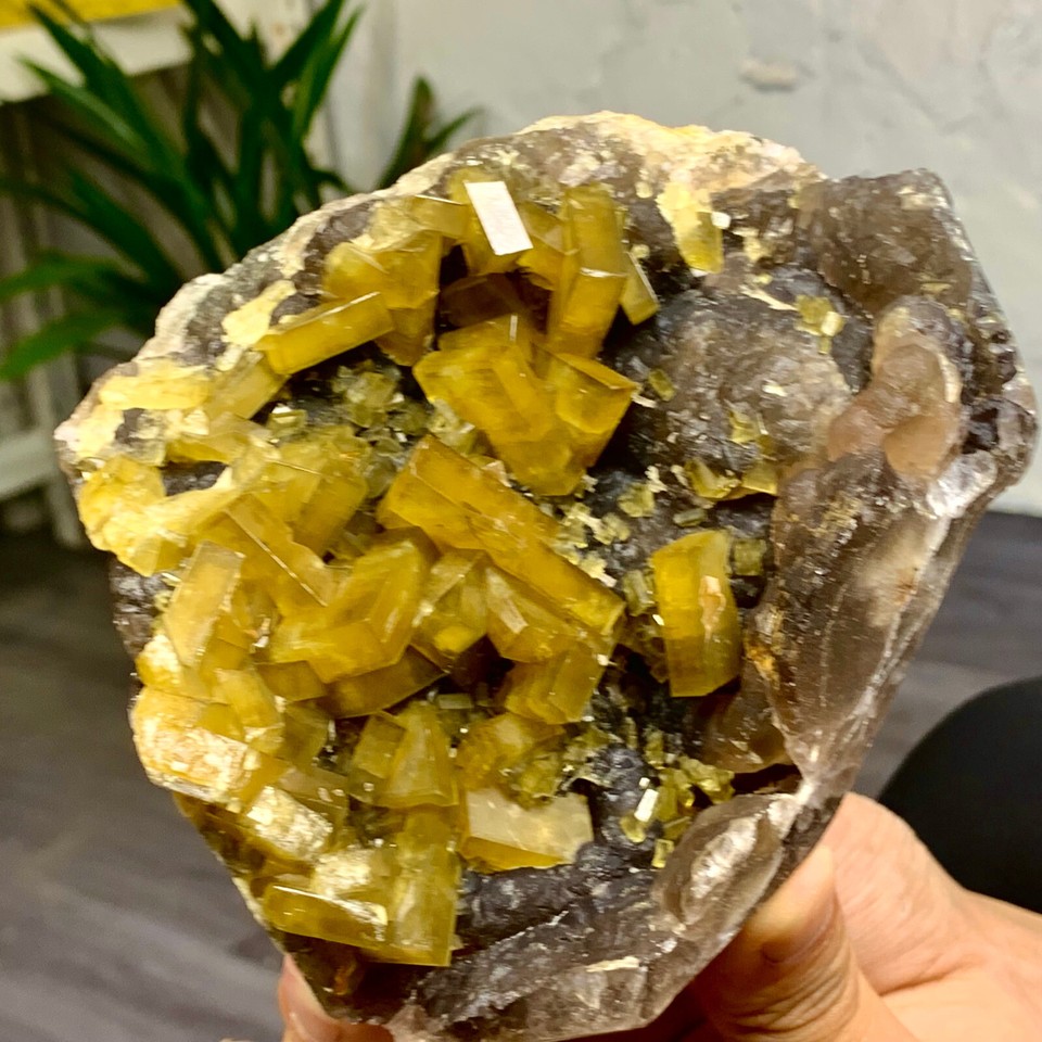 2.58LB Shiny Golden Cuboid Barite Crystal Based on the Purple Spherical ...