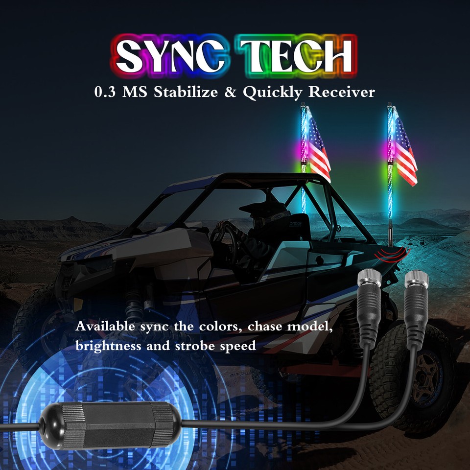 RGB LED Whip Lights Synchronizer Plug Play 2-Way W/ Remote Controller Chase UTV | eBay