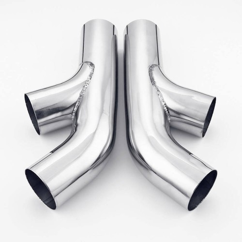 Pair 3" OD Quad Out Round Exhaust Tips y Pipe Offset 16" L 304 ...