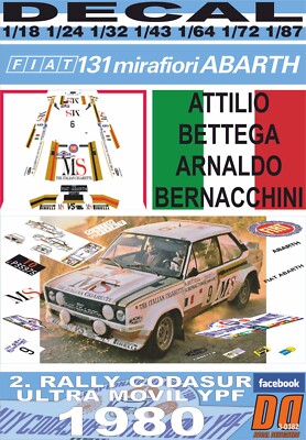 DECAL FIAT 131 ABARTH A.BETTEGA R.CODASUR 1980 DnF (08) | eBay
