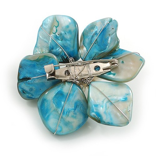 50mm/Turquoise Blue Shell with Freshwater Pearl Bead Asymmetric Flower ...