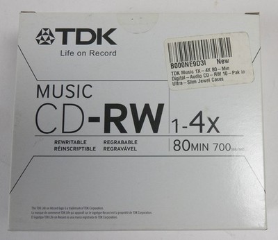 18 TDK CD-RW MUSIC CD-RW80TWNM 80 Min 700mb 1-4x Rewritable NEW SEALED ...