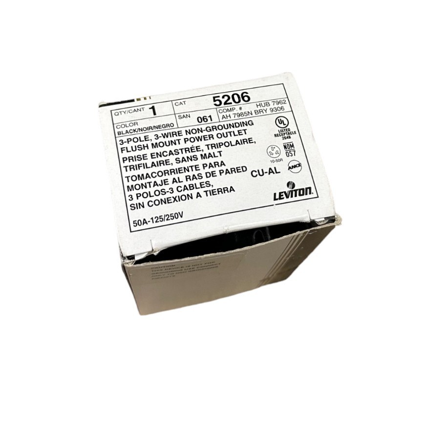 Leviton 5206, 3-Pole 3-Wire Non-Grounding Flush Mount Power Outlet ...