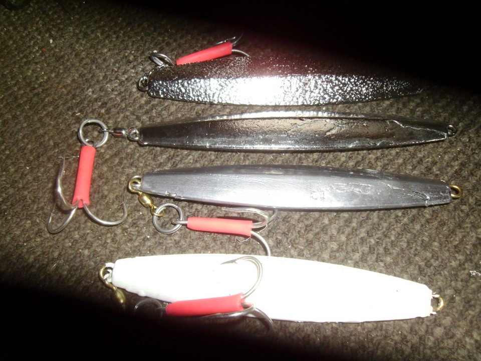 Diamond cod jigs SMOOTH, Glow, Chrome & RAW 6oz to 32oz w/ Treble hook ...