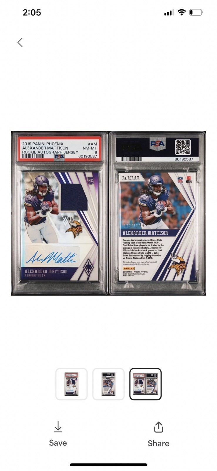 2019 Panini Phoenix - Rps Rookie Auto Jersey Alexander Mattison #RJA-AM ...