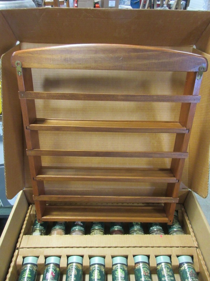 24 McCormick Spice Rack w/ Spice Jars VTG Spice Bottles Sage Green Lids ...
