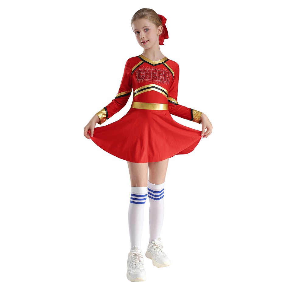 Kids Girls Dresses Fancy Dress Dance V Neck Cheerleading Glittery ...