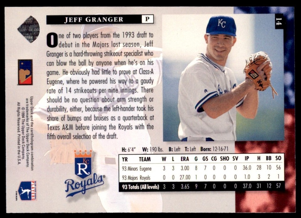 1994 Upper Deck Electric Diamonds Jeff Granger Rookie Kansas City Royals #14 | eBay